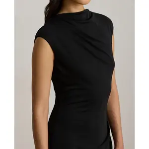 Ralph Lauren Pleated Jersey Boatneck Midi Dress