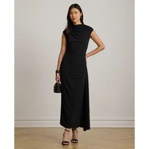 Ralph Lauren Pleated Jersey Boatneck Midi Dress