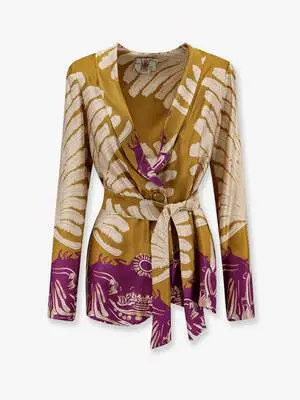 BYE FIRENZE Palma Viscose And Rayon Blazer - Yellow