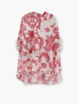 BYE FIRENZE Cotton Shirt With Lace Inserts - Red