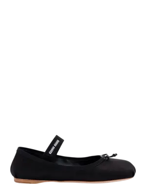 Miu Miu Satin Ballet Flats With Bow Detail - Black