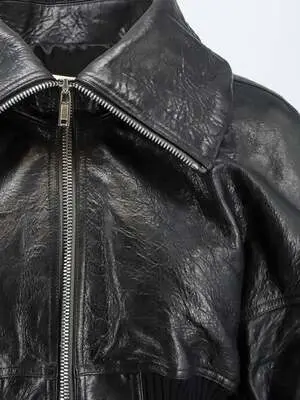 Rick Owens Cropped Leather Jacket - Black