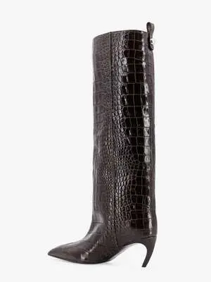 Attico Lea Boots In Leather With Crocodile Print