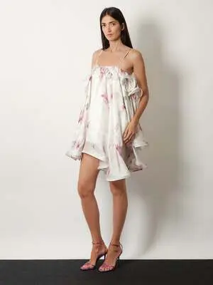 ACTUALEE Multicolor Floral Print Ruffled Satin Mini Dress