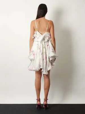 ACTUALEE Multicolor Floral Print Ruffled Satin Mini Dress