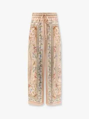 Zimmermann Roselight Silk Trousers With Pink Tapestry Floral Print