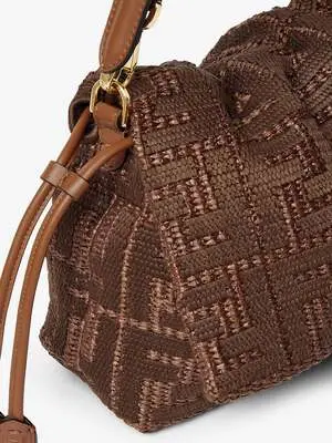 Fendi Mamma Baguette Medium Raffia Handbag With Ff Embroidery