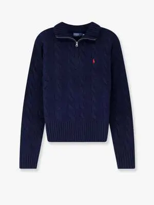 Polo Ralph Lauren Wool And Cashmere Blend Sweater With Contrasting Embroidered Logo - Blue