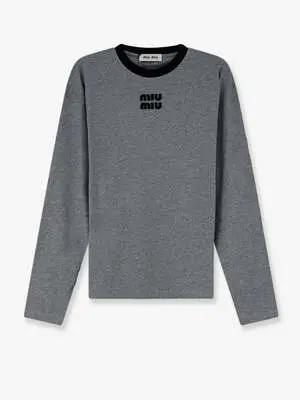 Miu Miu Cotton Tshirt With Front Logo - Grey