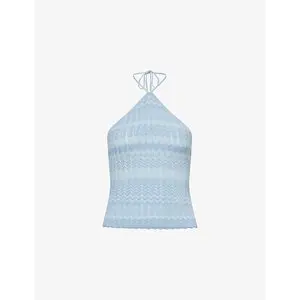 Faithfull The Brand Chevron Pattern Woven Halterneck Top - Blue