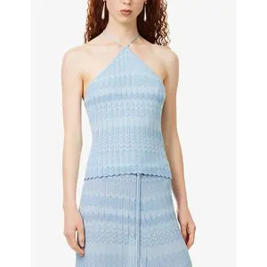 Faithfull The Brand Chevron Pattern Woven Halterneck Top - Blue
