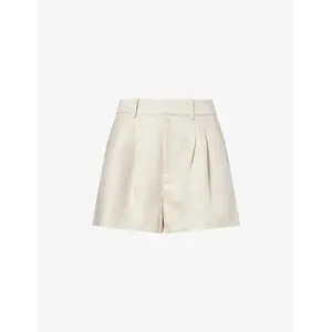 Good American Pleated High-rise Linen-blend Shorts