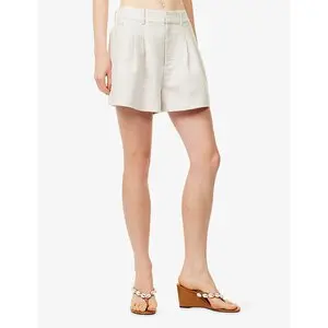 Good American Pleated High-rise Linen-blend Shorts