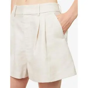 Good American Pleated High-rise Linen-blend Shorts