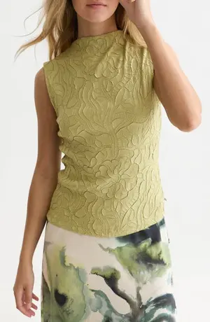 Scotch & Soda Floral Jacquard Sleeveless Funnel Neck Top - Beechnut