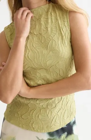 Scotch & Soda Floral Jacquard Sleeveless Funnel Neck Top