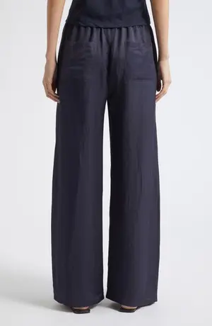 LESET Wide Leg Drawstring Linen Blend Pants - Midnight