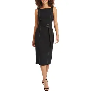 Maggy London Belted Midi Dress With V-neck - Black
