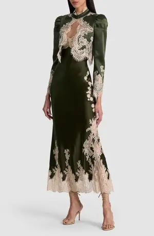 Alice + Olivia Thomsna Puff Sleeve Lace Trim Cropped Jacket