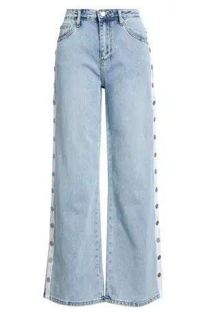 TRACTR Button Detailed Wide Leg Jeans