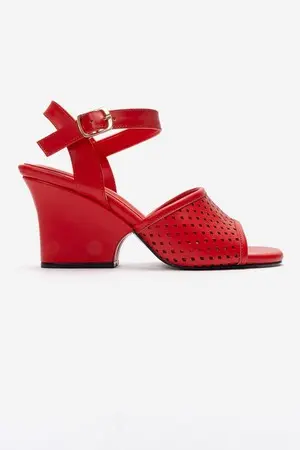 PROLOGUE SHOES Hervon Block Heel Ankle Strap Sandal - Red