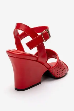 PROLOGUE SHOES Hervon Block Heel Ankle Strap Sandal - Red