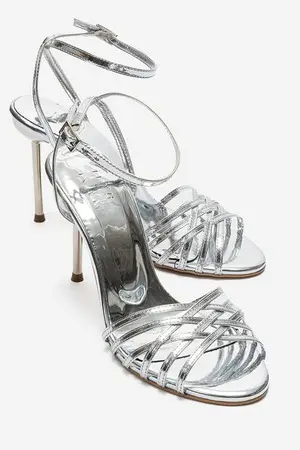 PROLOGUE SHOES Lorion Stiletto Ankle Strap Pump Silver