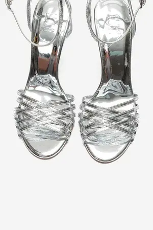 PROLOGUE SHOES Stiletto Ankle Strap Pump - Silver