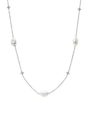 Anzie Emilia Gothic Star Cultured Pearl Necklace - Silver