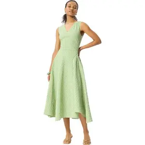 Whistles Asymmetric V-neck Checked Midi Dress - Green/multi