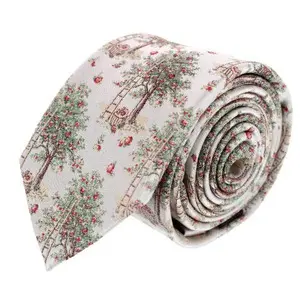 Trafalgar Fall Apple Orchard Silk Neck Tie - Silver