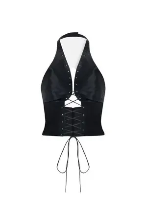 PCFG The Party Edit Crisscross Neck Lace Up Top - Black