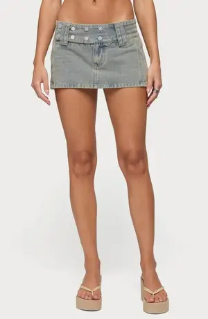 EDIKTED Lolah Snap Waist Denim Miniskirt - Blue-washed