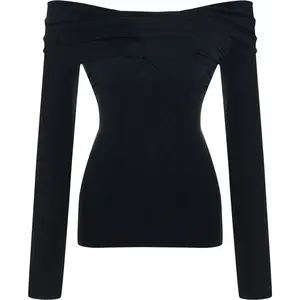 PCFG The Party Edit Rib Draped Long Sleeve Top - Black
