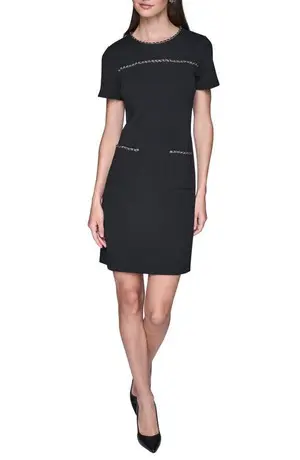 Karl Lagerfeld Paris Chain Embellished Scuba Crepe Sheath Dress - Black