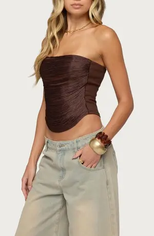 EDIKTED Raddix Fringe Strapless Corset Top