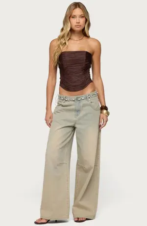 EDIKTED Raddix Fringe Strapless Corset Top
