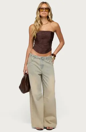 EDIKTED Raddix Fringe Strapless Corset Top