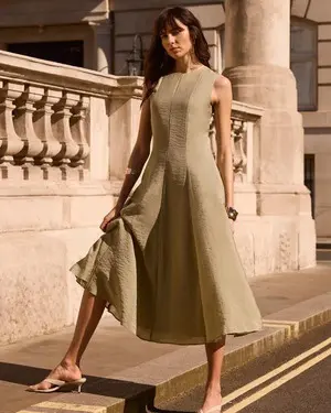 Mint Velvet Luxe Sleeveless Midi Dress - Khaki