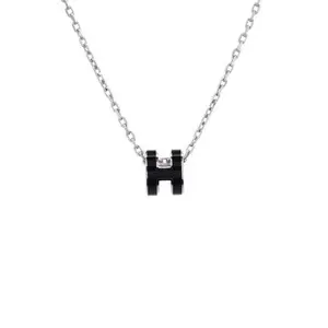 Hermès Pop H Pendant Chain Necklace Metal And Enamel Mini - Black