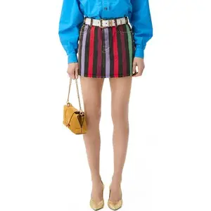 Versace Striped Denim Mini Skirt - Black Multi