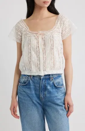 DÔEN Great Lace Cotton Voile Top - Salt