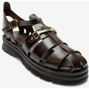 FOREVER & ALWAYS SHOES Riella Leather Buckle Sandal - Brown