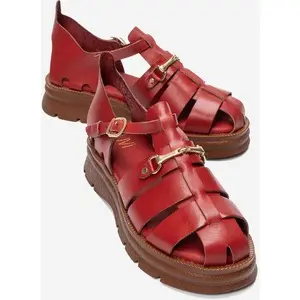 FOREVER & ALWAYS SHOES Riella Leather Buckle Sandal - Red