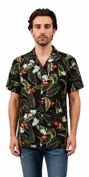 MIO MARINO Tropical Print Button-down Hawaiian Camp Shirt Congo Jade