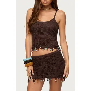EDIKTED Zeinab Bead Fringe Knit Tank - Brown