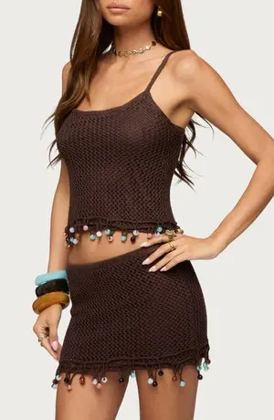 EDIKTED Zeinab Bead Fringe Knit Tank