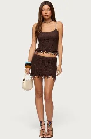 EDIKTED Zeinab Bead Fringe Knit Tank