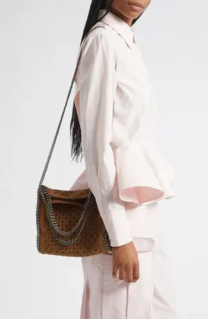 Stella McCartney Mini Falabella Studded Faux Suede Tote - Brandy