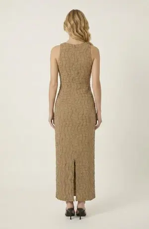 MODENAIRE Round Neck Bodycon Dress - Coffee